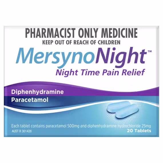 Buy MersynoNight Pain Relief 20 Tablets (S3) Online | Chempro Chemists