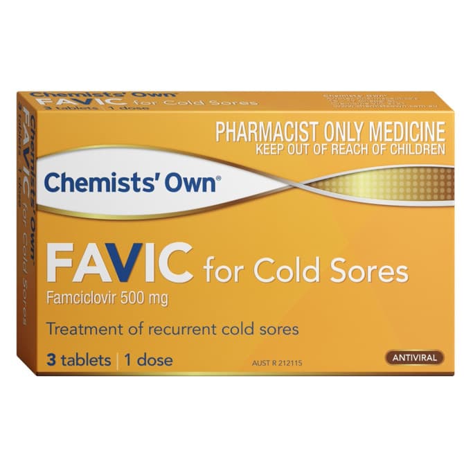 Buy Chemists Own Favic For Cold Sores 500mg 3 Tablets Online