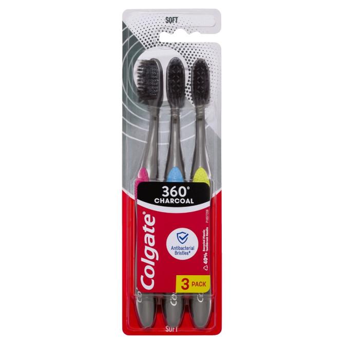 Buy Colgate 360 Charcoal Soft Antibacterial Bristles Toothbrush 3 Pack ...