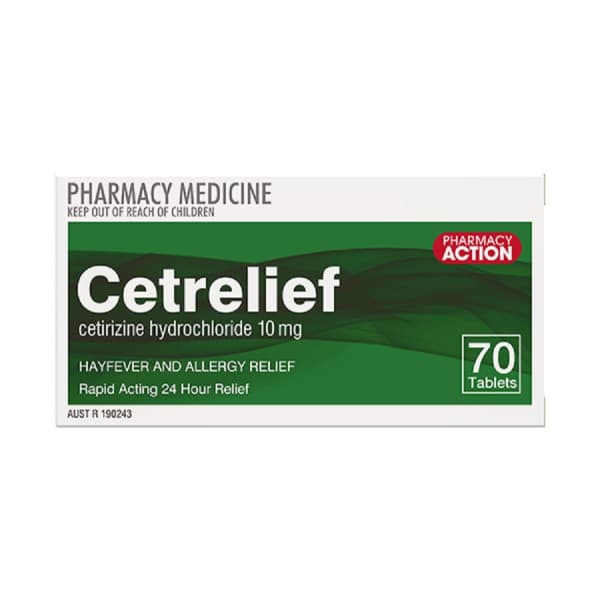 Buy Pharmacy Action Cetrelief 10mg 70 Tablets Online