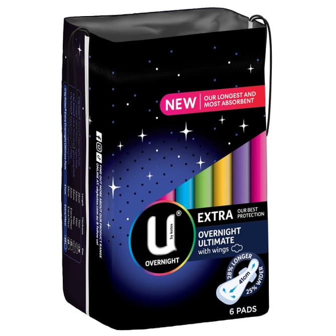 Buy U By Kotex Extra Overnight Ultimate Pads with Wings 6 Pack Online