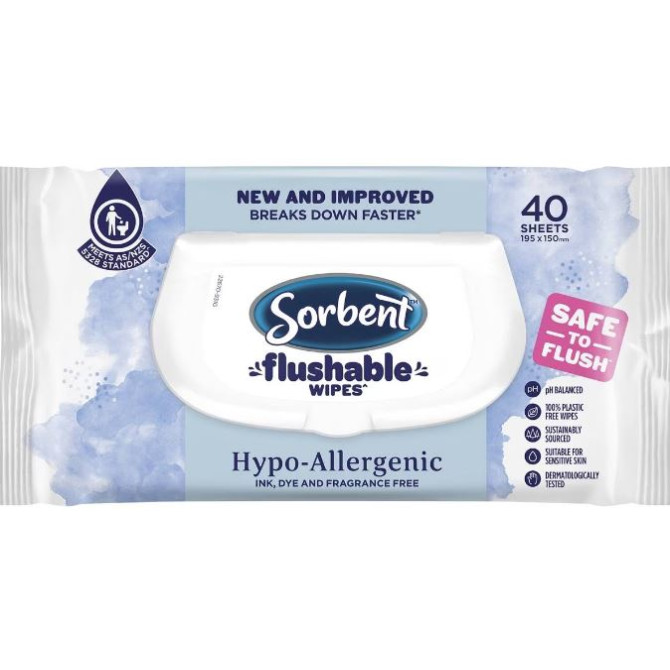 Buy Sorbent Flushable Wipes Hypo Allergenic 40 Pack Online