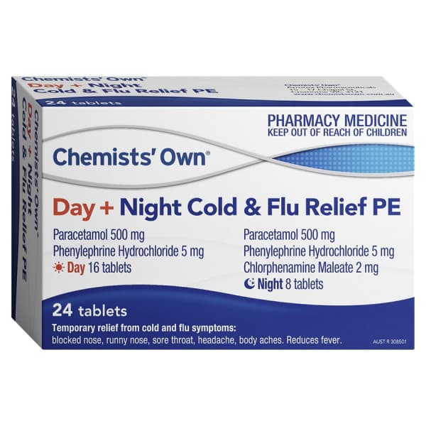 Buy Chemists Own Day Plus Night Cold and Flu Relief PE 24 Tablets Online