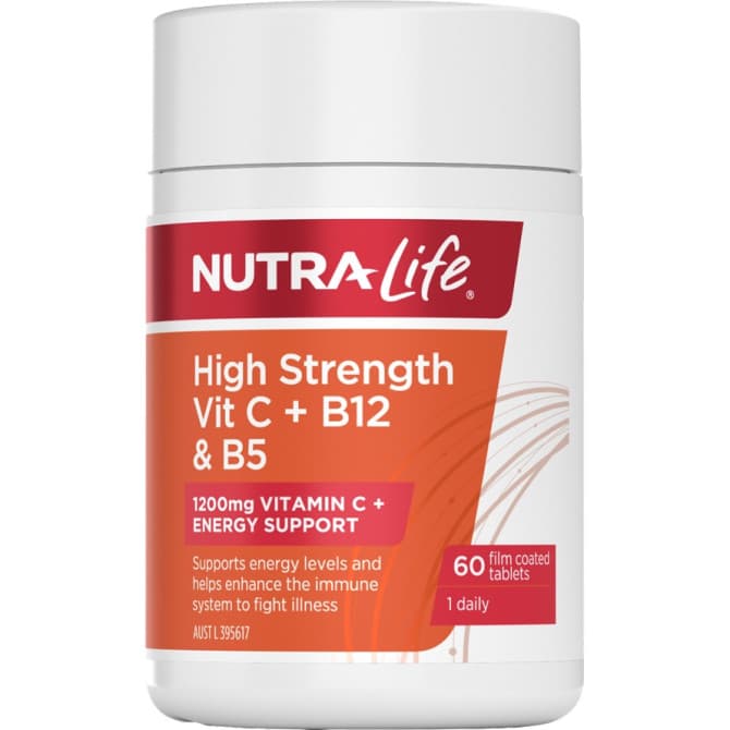 Buy Nutra Life High Strength Vit C Plus B12 And B5 60 Tablets Online