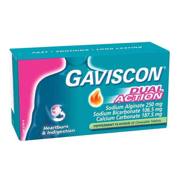 Buy Gaviscon Dual Action 32 Chewable Peppermint Tablets Online ...