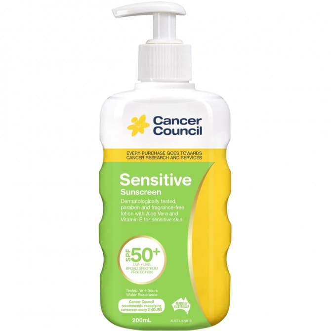 Buy Cancer Council Sensitive Sunscreen SPF 50+ Pump 200ml Online ...