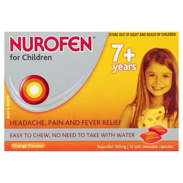 Buy Nurofen For Children 7 Plus Orange 12 Chewable Capsules Online