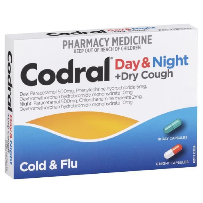 Buy Codral PE Cold and Flu Plus Cough Day and Night 24 Capsules Online
